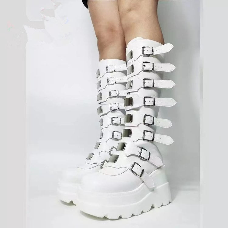 HHH Boots 2024 New Metal Buckle with Platform High Boots, Female plus ...