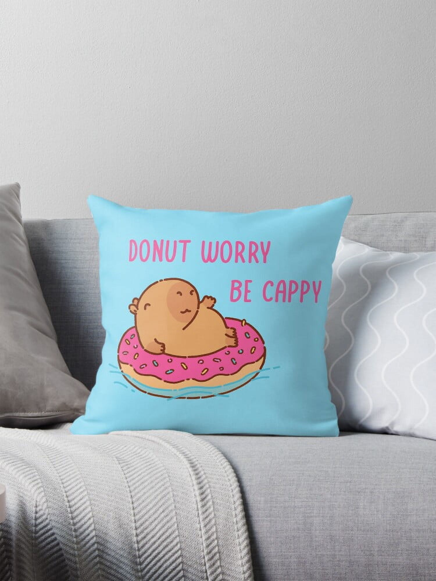 HHH-Capybara-floating-in-a-donut-floater,-donut-worry-be-cappy-Throw ...