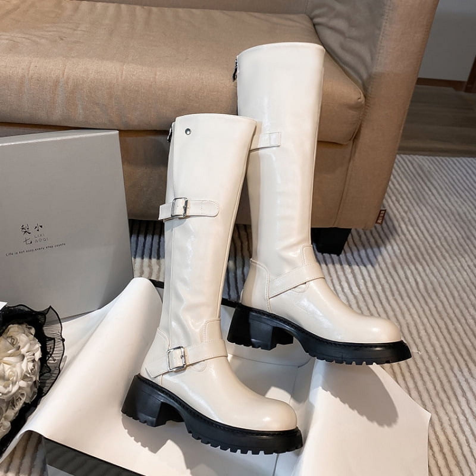 HHH Chunky Heel Platform Height Increasing Knight Boots Women's below ...