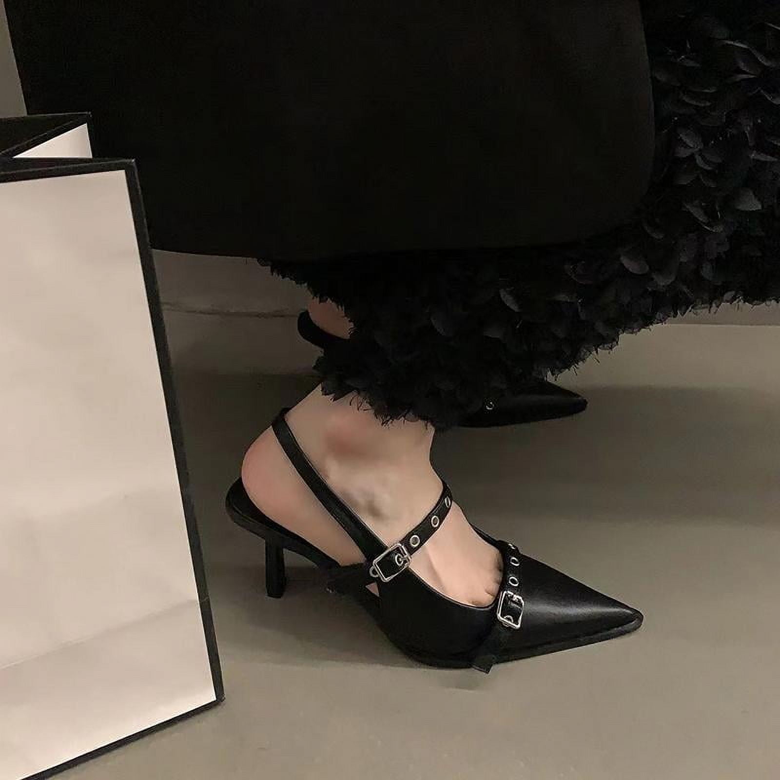 HHH Cowhide Version ~ Kitten Heel Silver High Heels Pointed Toe French ...