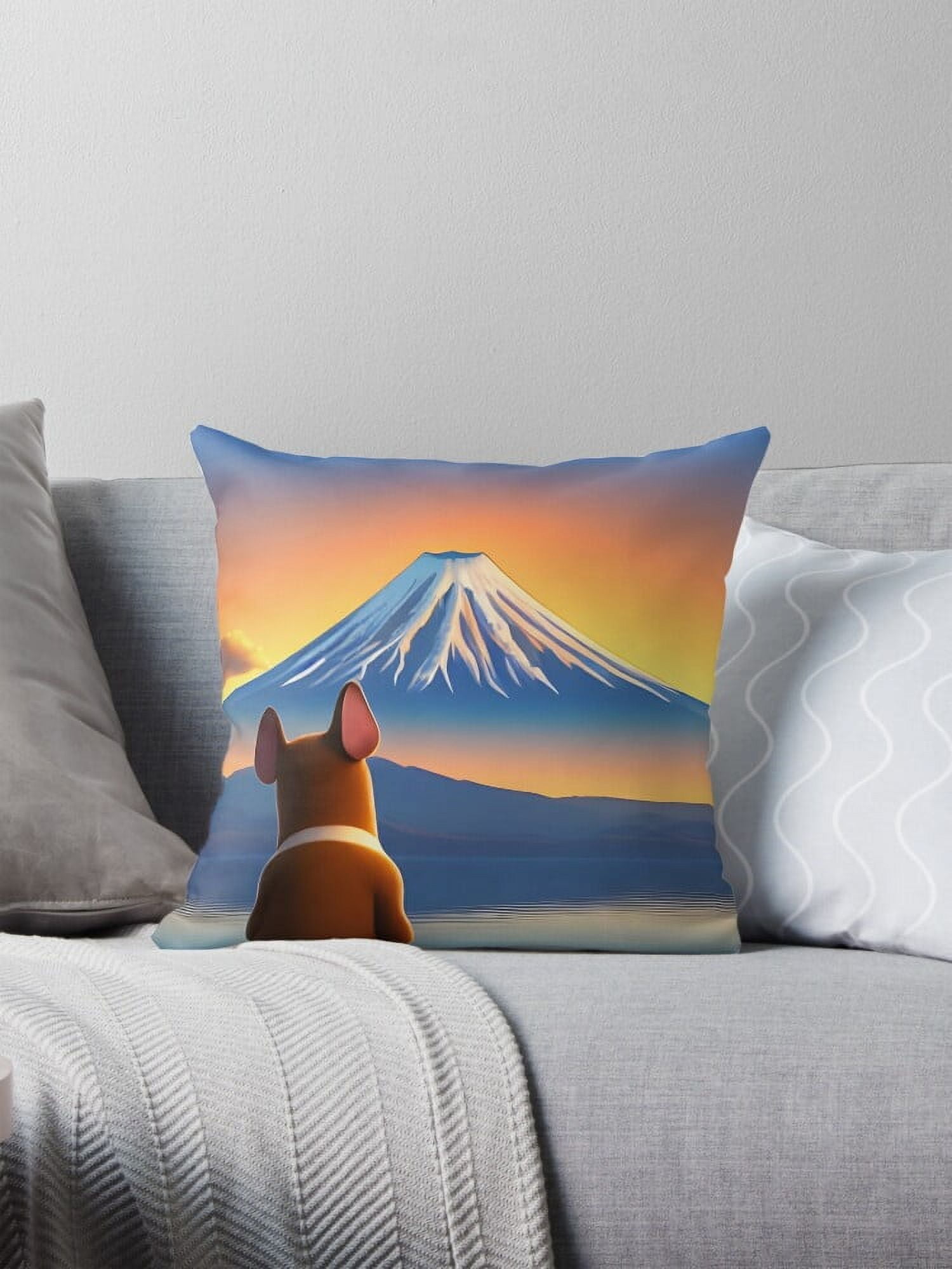 HHH-Dog-looking-at-Mt-Fuji-Throw Pillow Covers Cases Cushion Cover Case ...