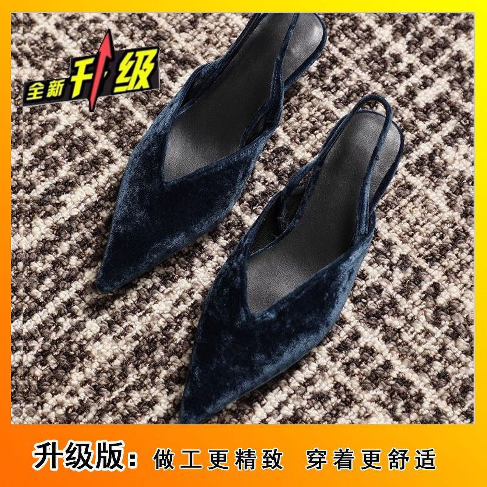 HHH French Gentle Pointed-Toe Blue Velvet Pumps 2024 New Sandals with ...