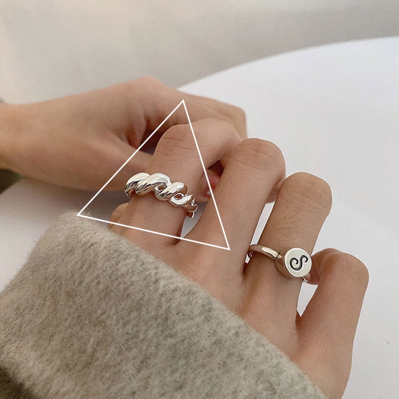 HHH Japanese and Korean Retro Geometric 925 Sterling Silver Cold Style Grain of Rice Ring Korean ...