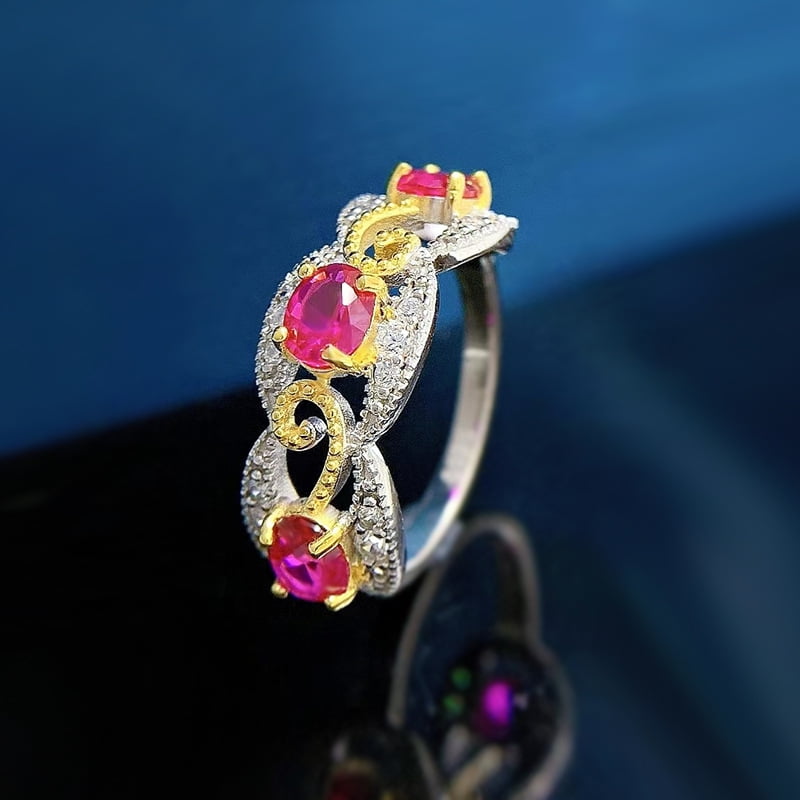 HHH Jewelry 2025 New 925 Silver 4*5 Simulation Red Treasure Blue ...