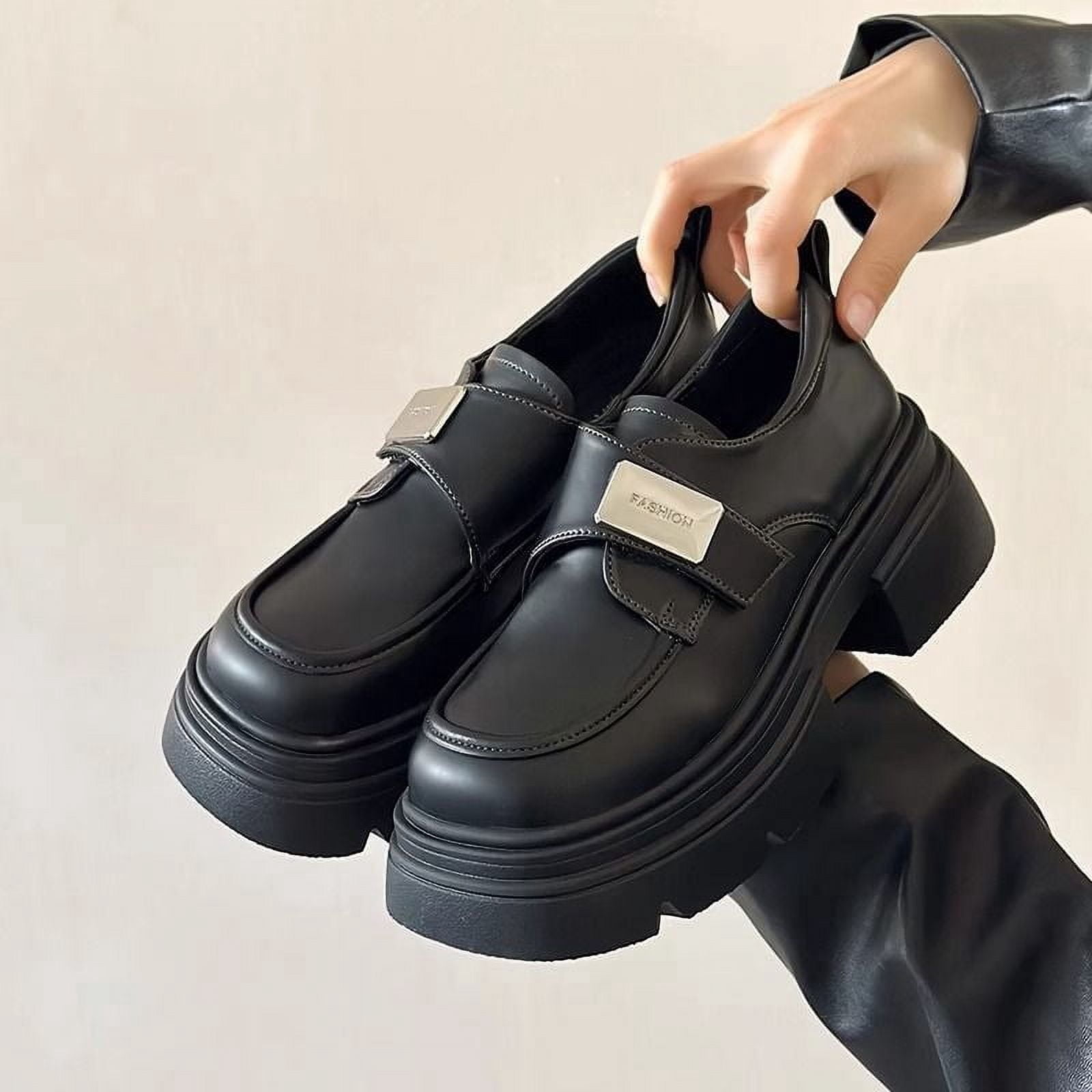 HHH Muffin Platform Leather Shoes Women's Shoes New 2024 Spring Black ...
