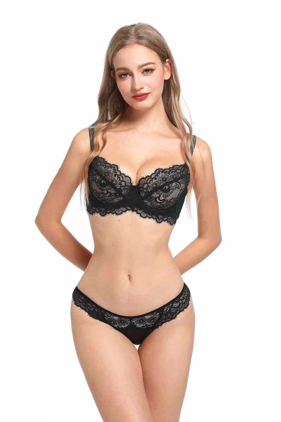 HHH New French Underwear Ultra-Thin Embroidered Lace Sexy Bra Large Boob Size Concealing Bra ...