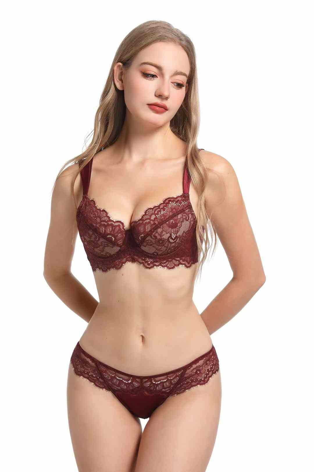 HHH New French Underwear Ultra-Thin Embroidered Lace Sexy Bra Large Boob Size Concealing Bra ...