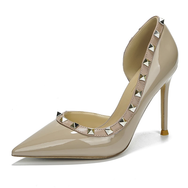HHH Nude Color Rivet High Heels Female Not Tired Feet High-Grade ...
