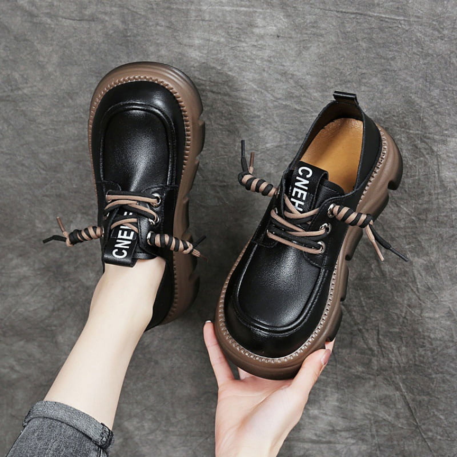 HHH Real Soft Leather Loafers Women's British Style 2024 Spring and Autumn New Platform Lace-up ...