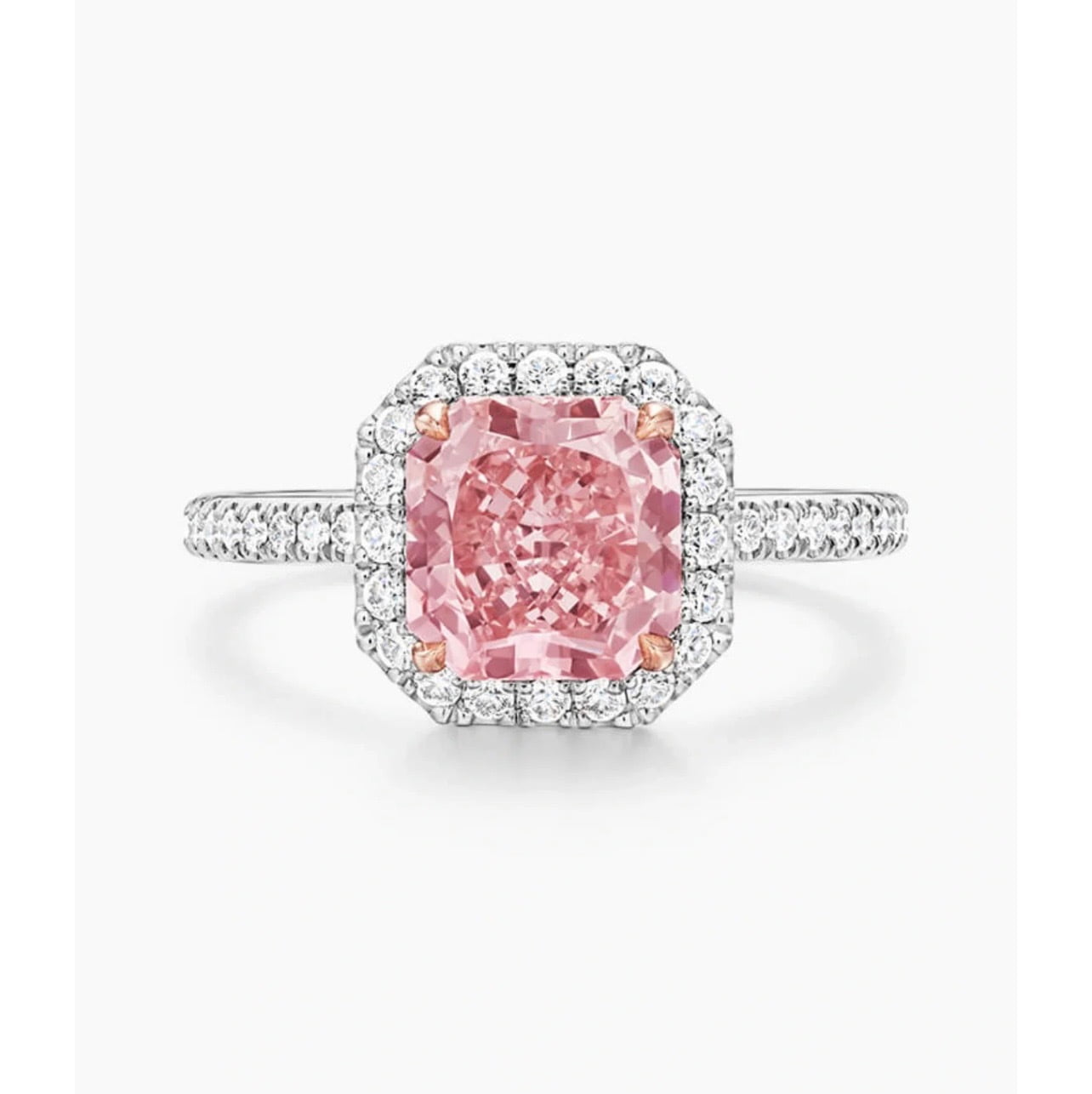 HHH S935 Sterling Silver Ring Pink Diamond Square Diamond Light Luxury ...