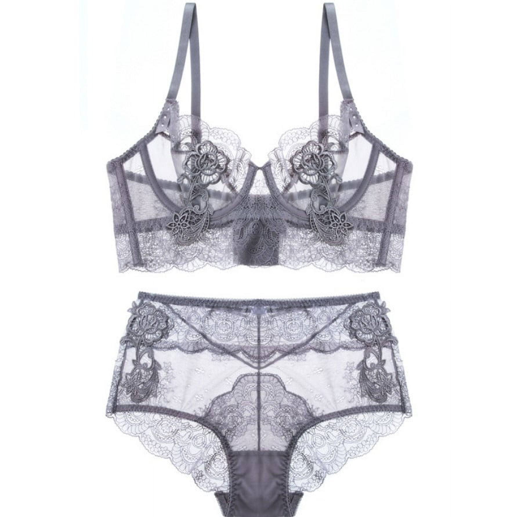 HHH Sexy Thin Lace Embroidery Anti-Dew Point Bra Set Underwear Women's ...