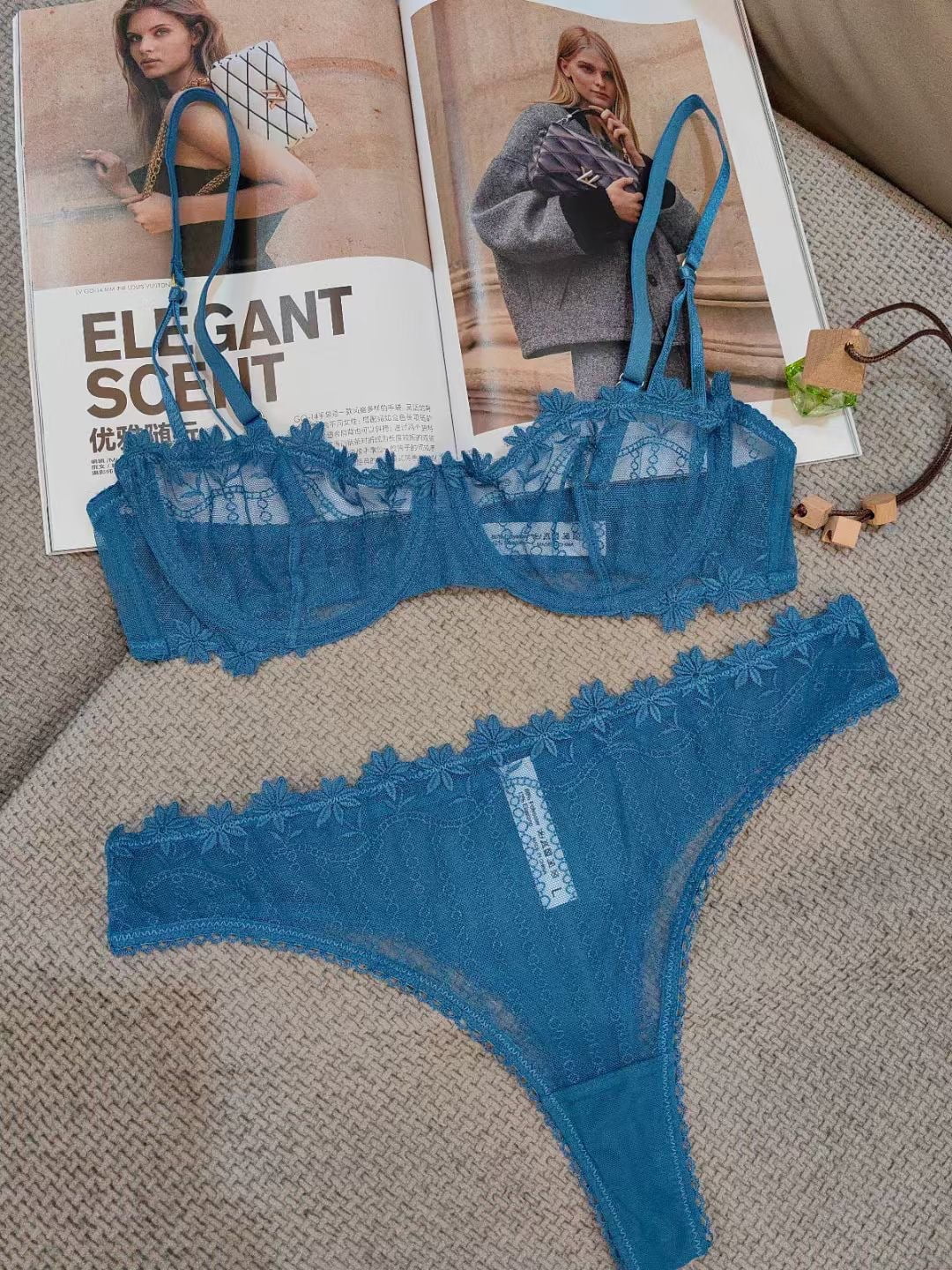 HHH Sexy Underwear Ultra-Thin See-through Half Cup Embroidered Lace Bra Big Chest Show Small ...