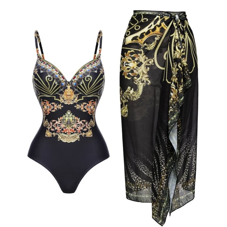 HHH Sling Black Gold Printed One-Piece Swimsuit for Women 2025 New Hot ...