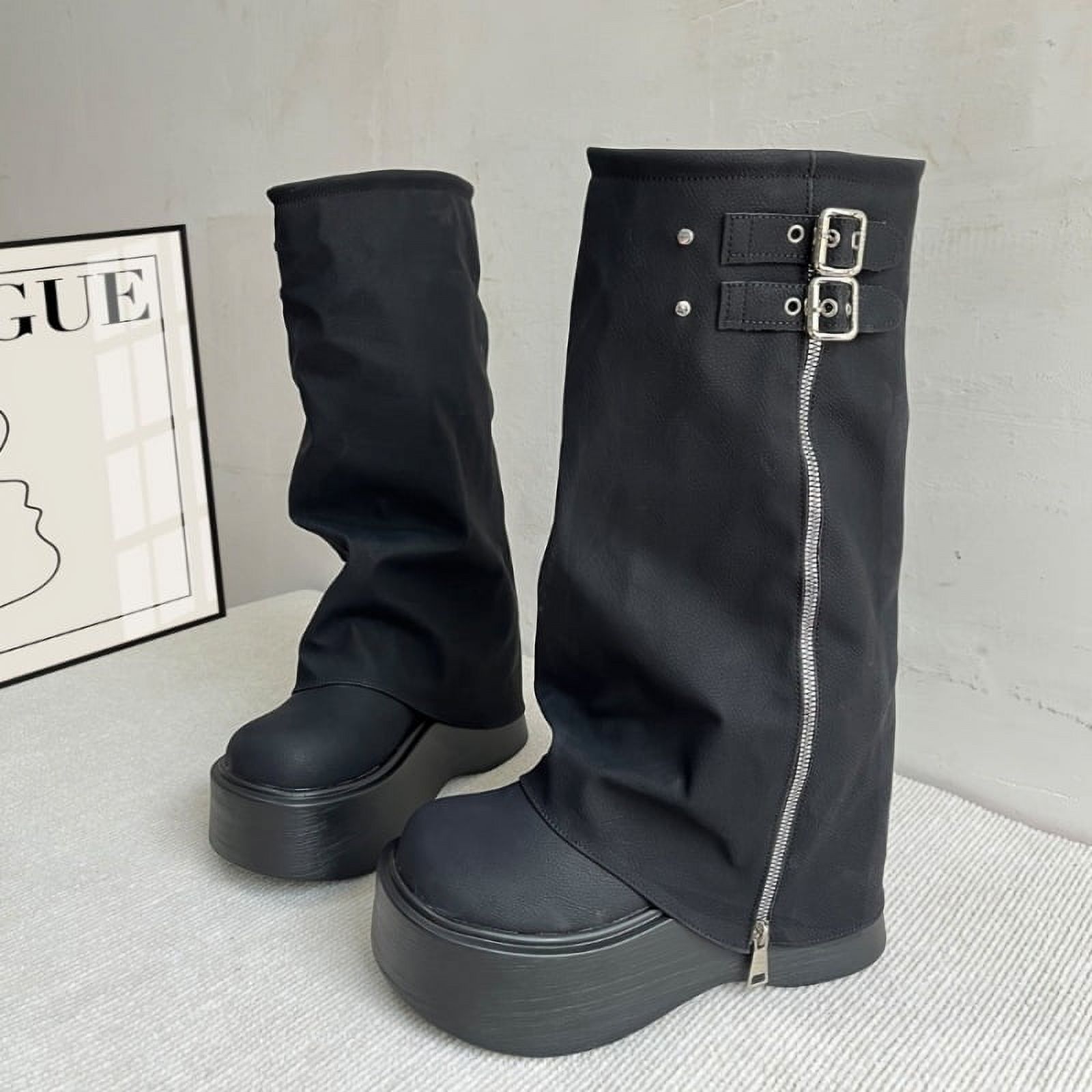 HHH Soft Leather Big Head Pants Pipe Boots Sweet Cool Style Hot Girl Pile Style Boots Thick ...