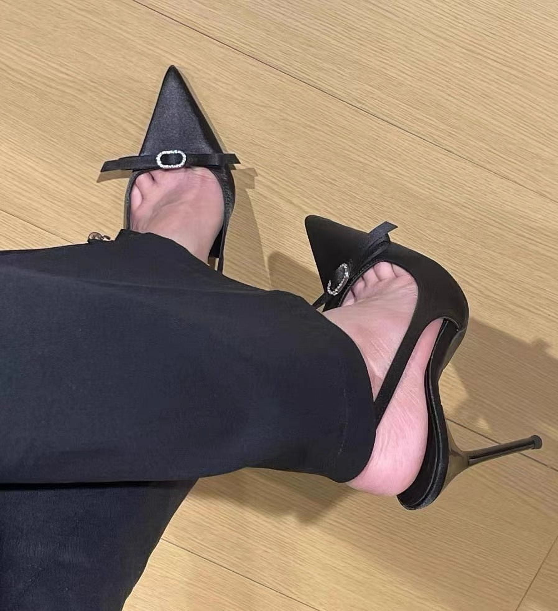 HHH Summer 2024 French Style Black High Heels Graceful Bow Rhinestone ...