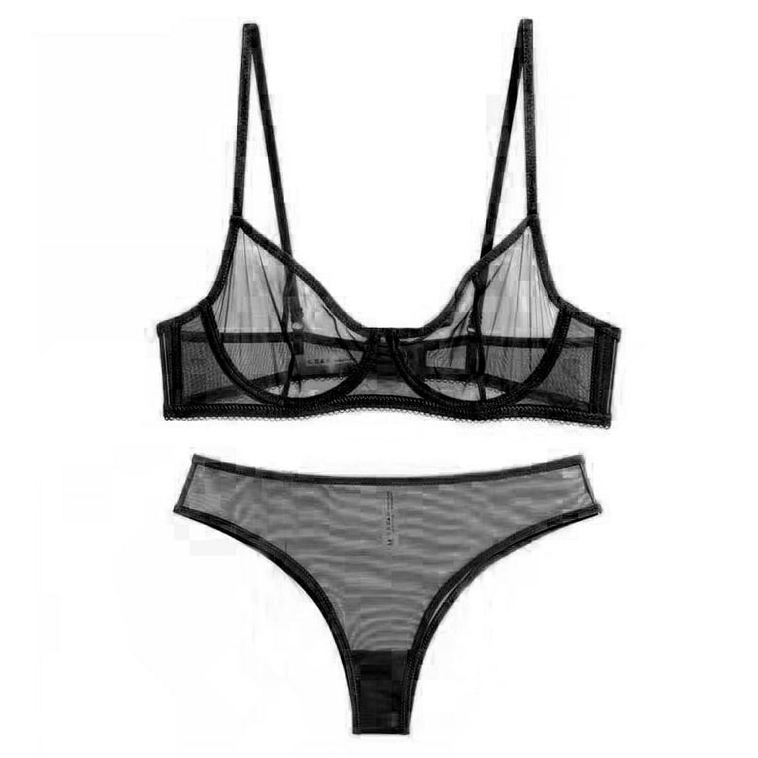 HHH Ultra Thin Sexy Transparent Mesh Underwear French Lace Bra Set Chest Small Push up Bra ...