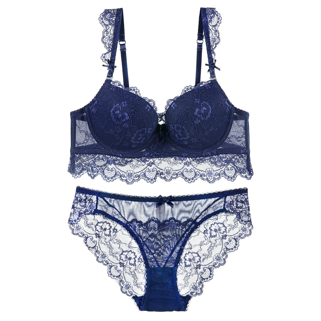 HHH Women's Sense Lace Adjustment Bra Set Thin Push up Breast Holding ...