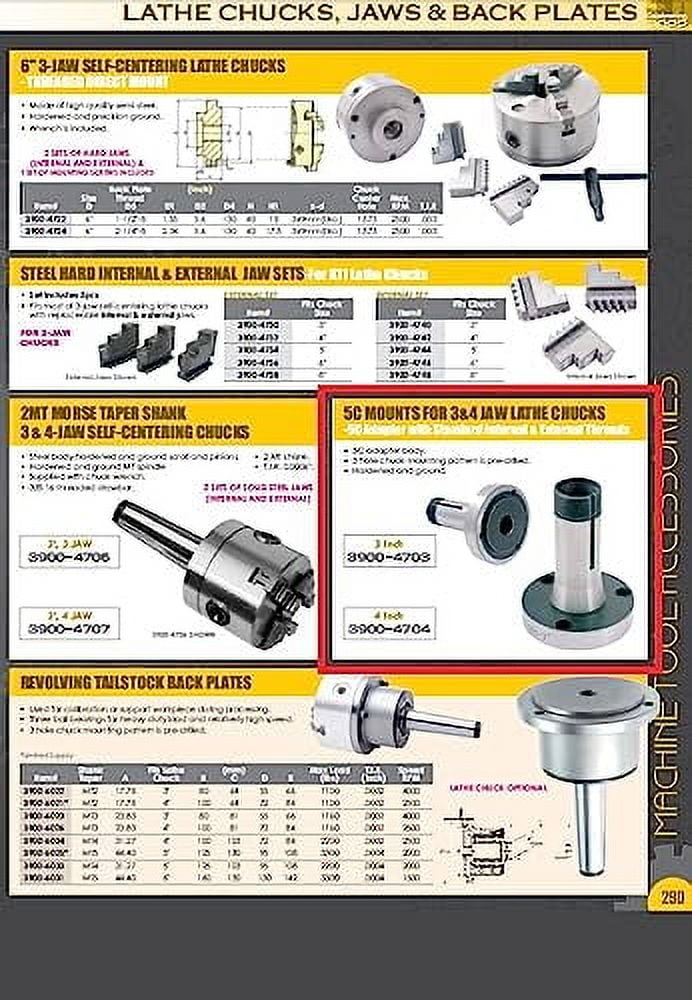 HHIP 3900-4704 4" 5C Mount for 3 and 4 Jaw Self Centering Lathe Chucks ...