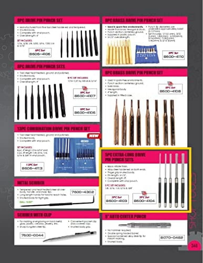 HHIP 8600-4104 5 Piece Extra-Long Drive Pin Punch Set with Black ...