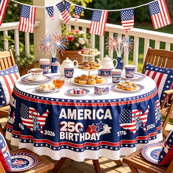 HHJZPR America 250th Birthday Table Skirt, 4th of July Patriotic Table ...