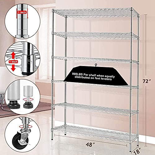 HHS 6 Tier Wire Storage Metal Shelves With Wheels Rack Shelf Shelving ...