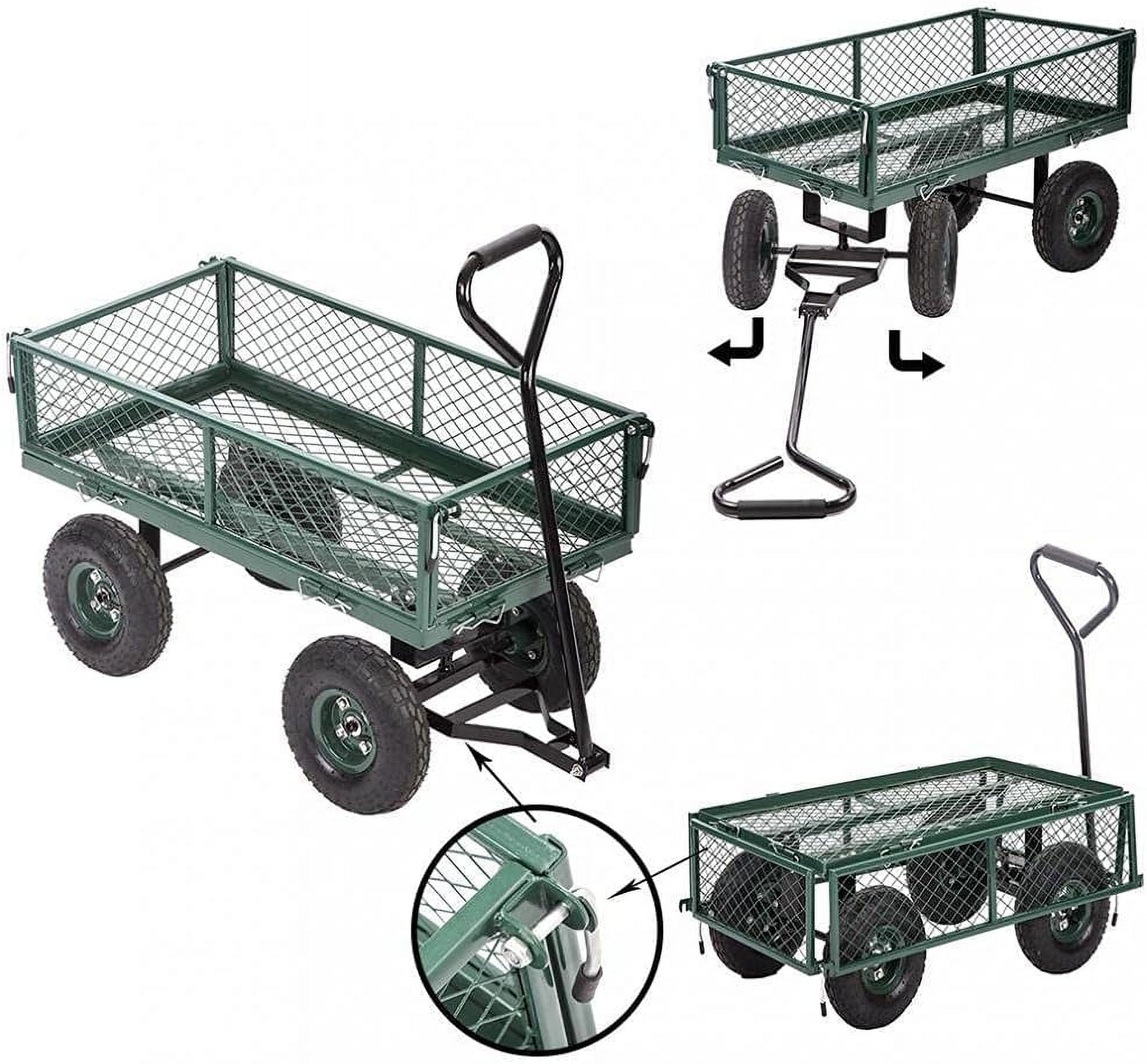 HHS Garden Cart Yard Dump Wagon Lawn Utility Heavy Duty Outdoor Steel ...