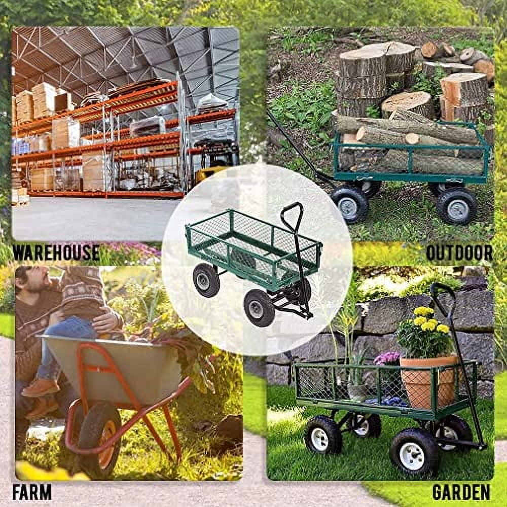 HHS Garden Cart Yard Dump Wagon Lawn Utility Heavy Duty Outdoor Steel ...