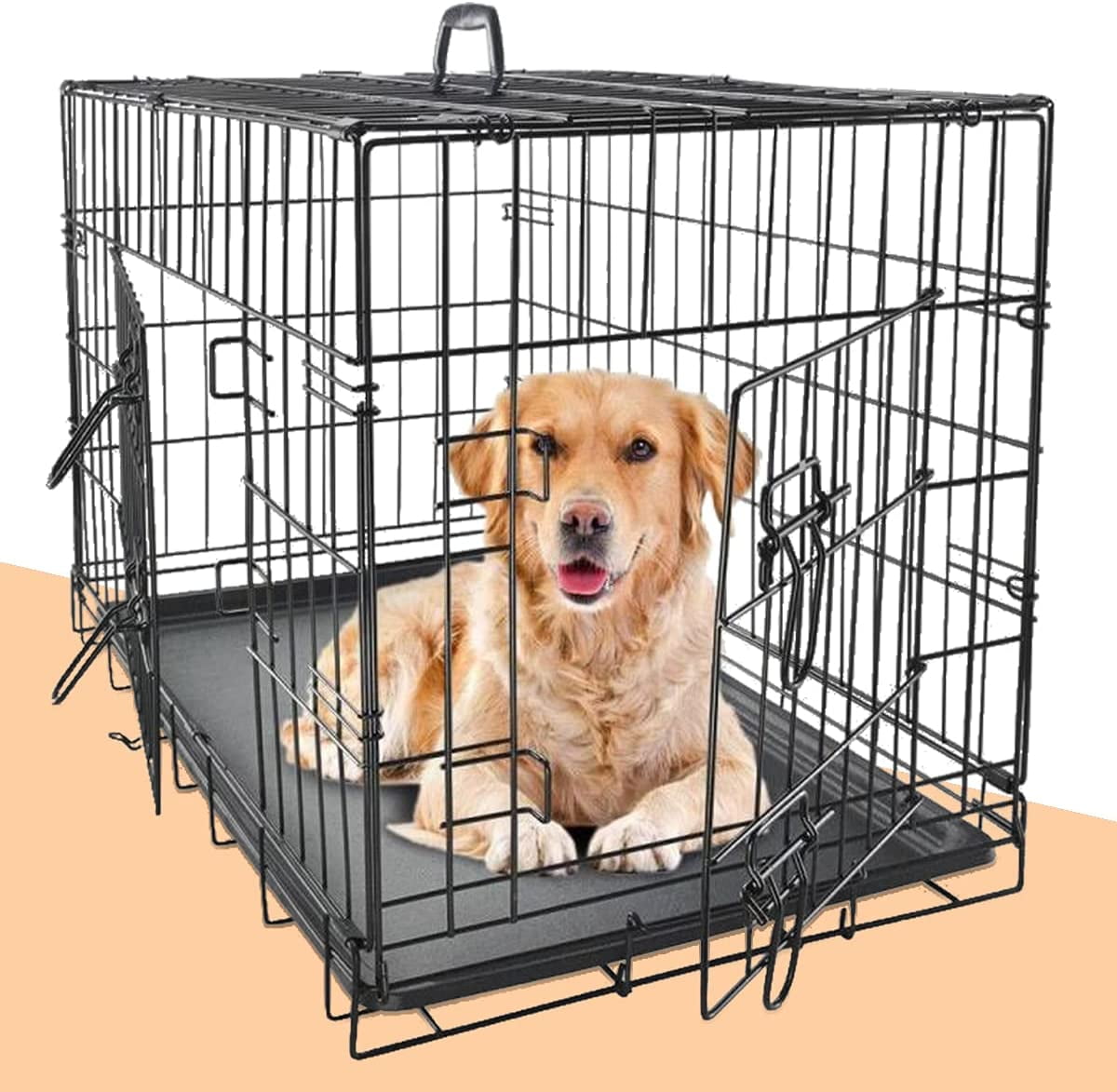 HHS Large Dog Crate Folding Dog Cage Kennel 48 Inch Metal Wire Double ...