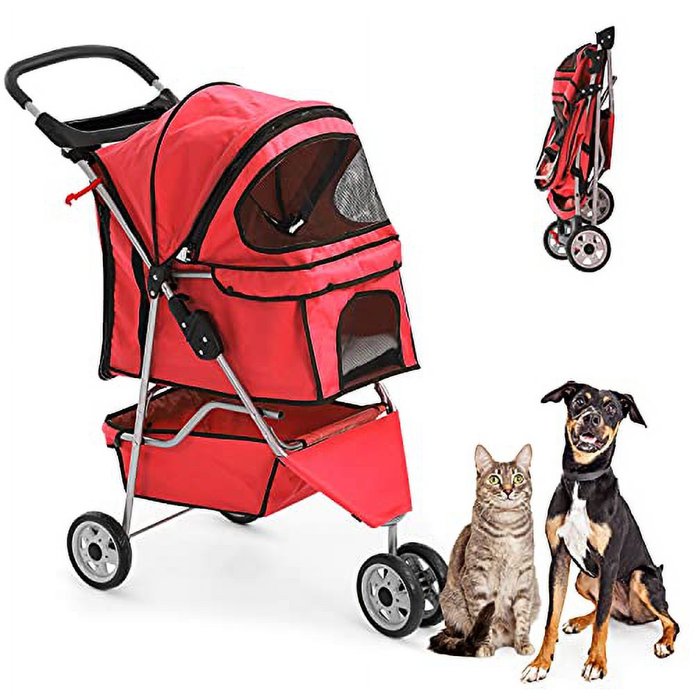HHS Pet Stroller Dog Jogger 3 Wheels Folding Doggy Travel Carrier ...