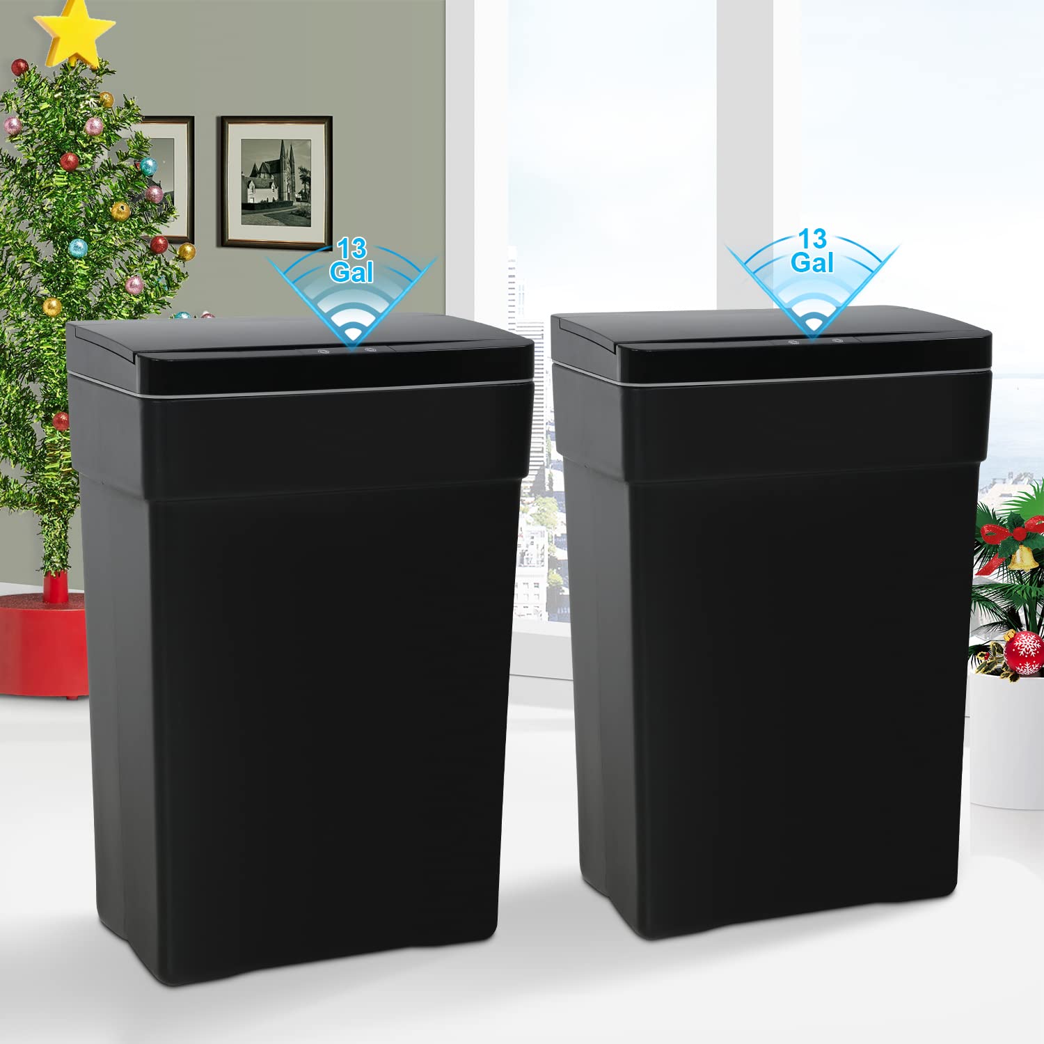 HHS Trash Can 13 Gallon Automatic Waste Bin Touch Free Plastic Waste ...