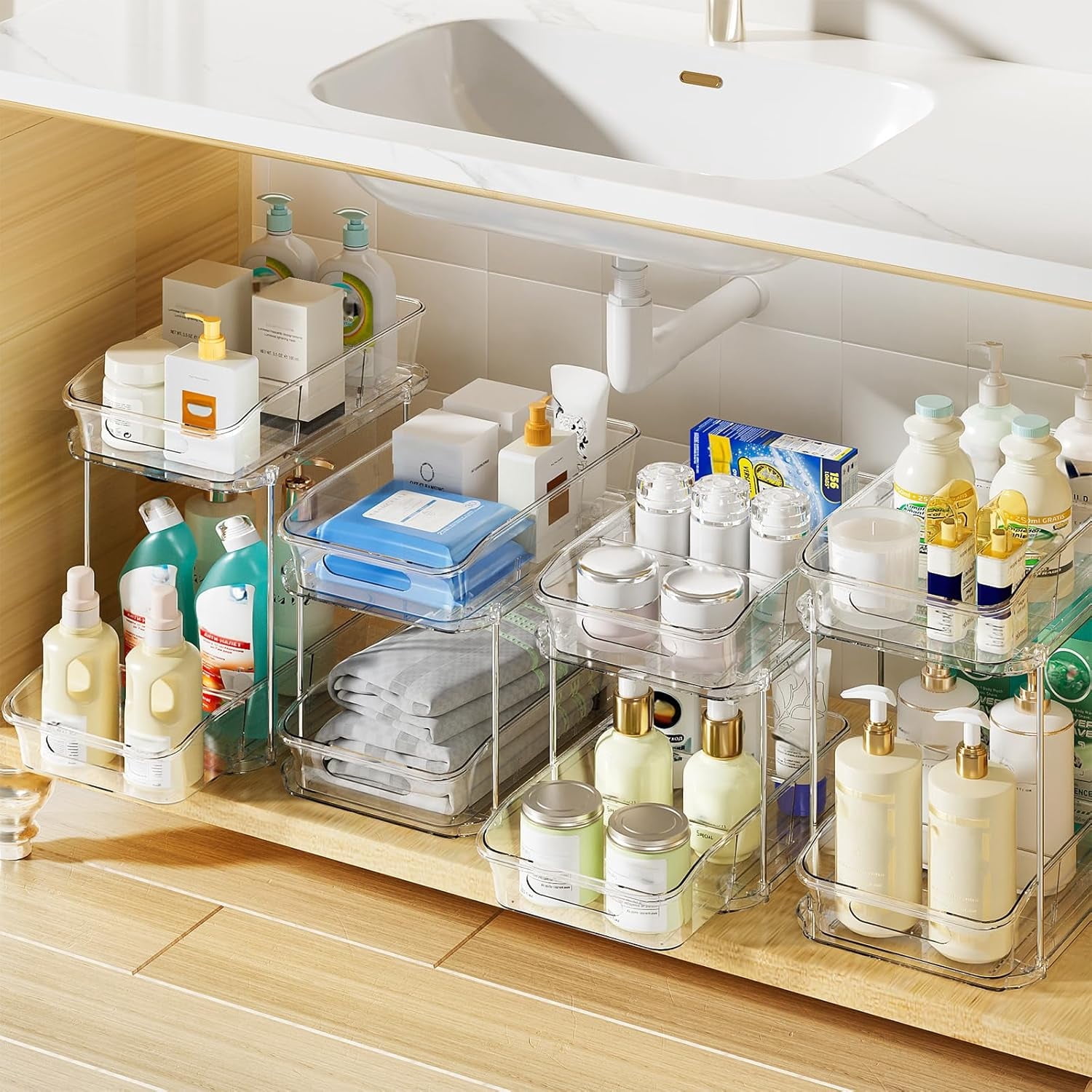 HHY 3 Pack Bathroom Organizers and Storage, 2 Tier Clear Under Sink ...