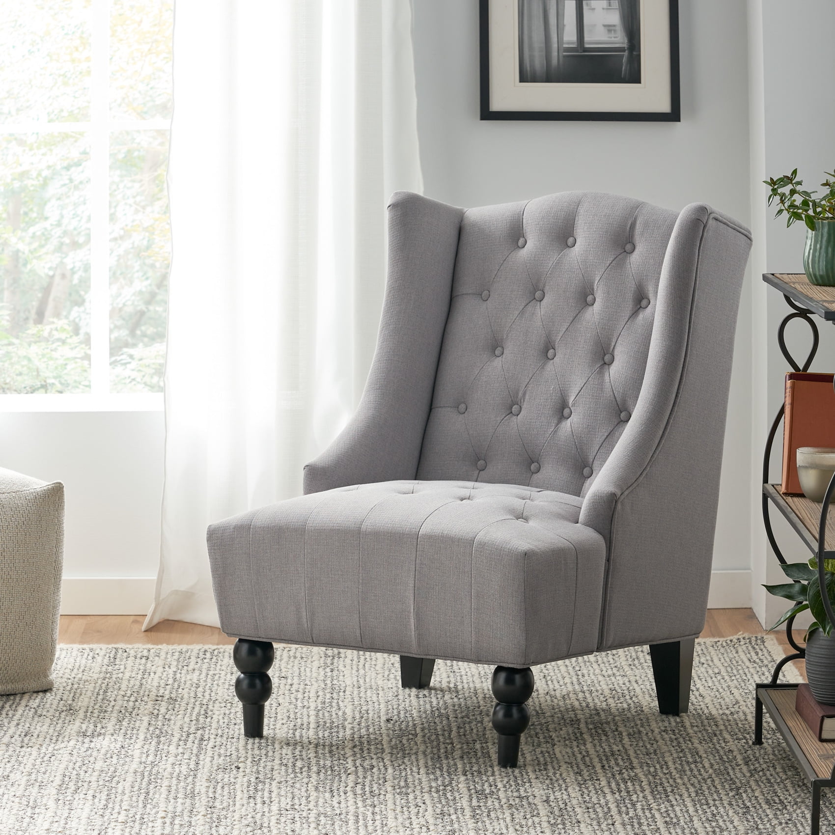 HI Back Club Chair, Tall Tufted Fabric Accent Chair, Vintage Club Seat ...