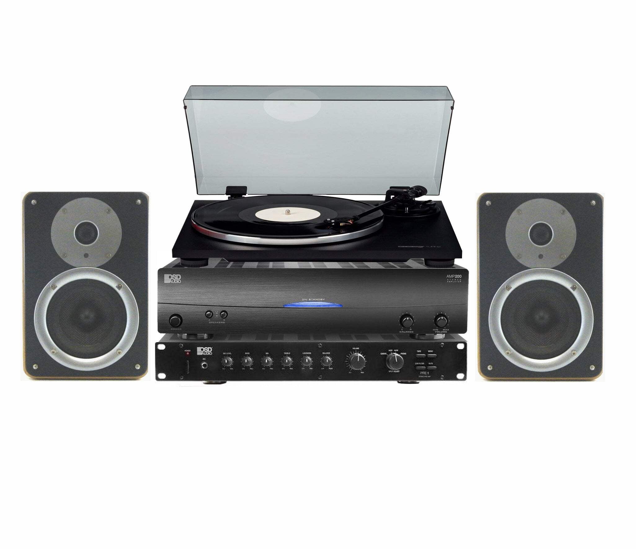 HI-FI AUDIO SYSTEM with 100 Watt Per Channel Amp and Vinyl LP Turntable ...