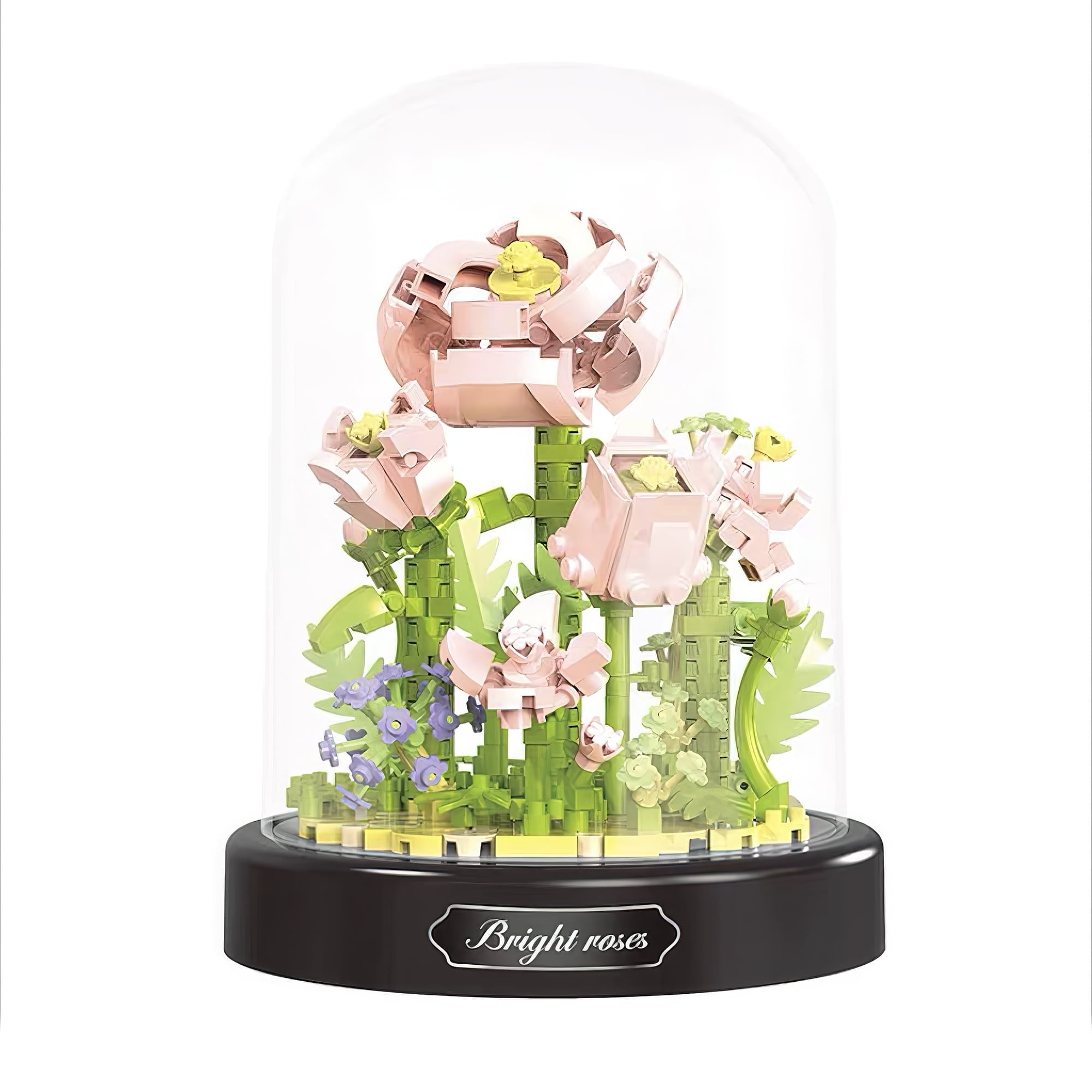 HI-REEKE Flower Micro Mini Building Block Set Pink Rose Bouquet Bonsai ...