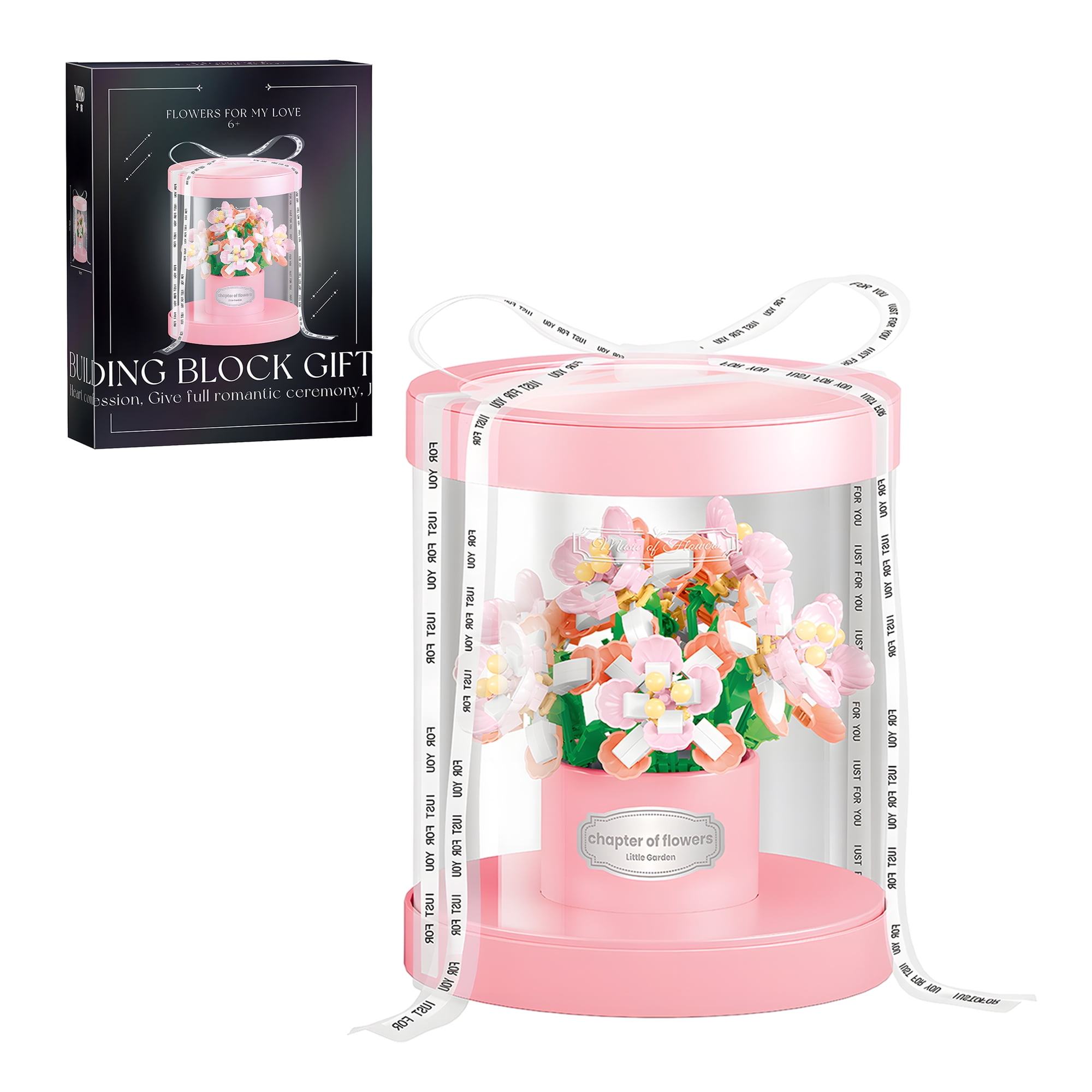 HI-REEKE Flower Mini Building Block Set Pink Everlasting Flower Bonsai Building Toy with Gift ...