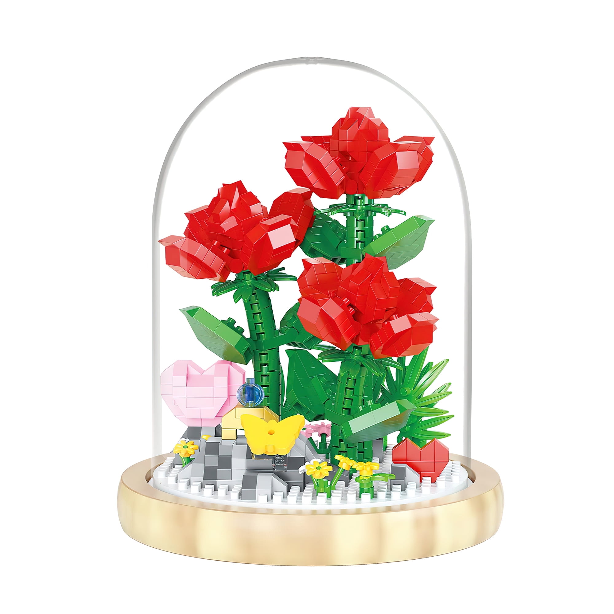 HI-REEKE Flower Mini Building Block Set Rose Bouquet Bonsai Plastic Kit ...
