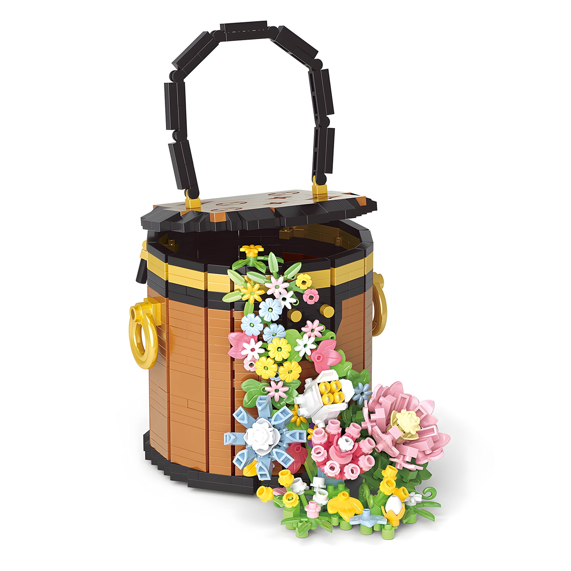 HI-REEKE Flower Mini Building Block Set with Cylinder Bag Building Kit ...