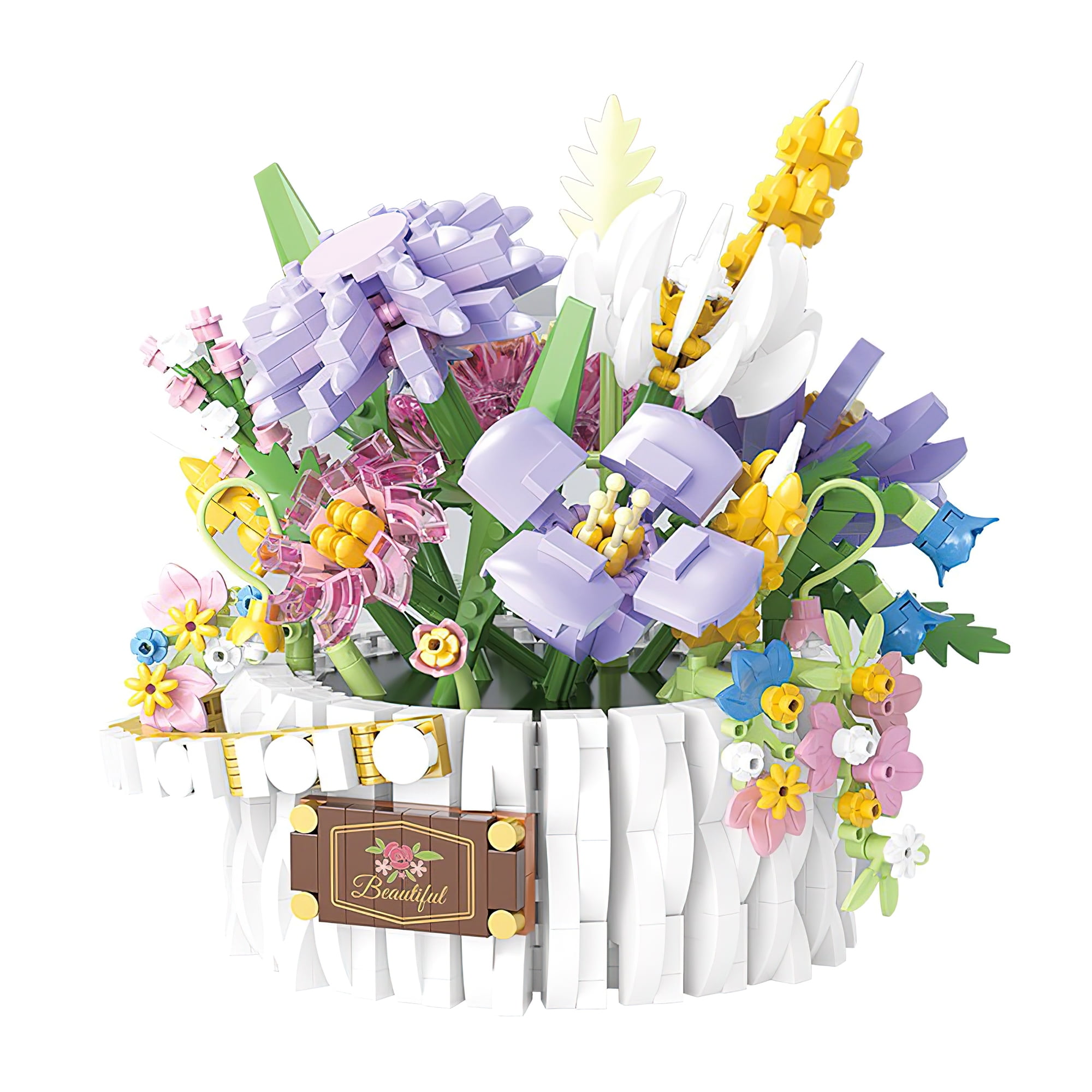 HI-REEKE Flower Mini Building Block Set with Round Flower Basket ...