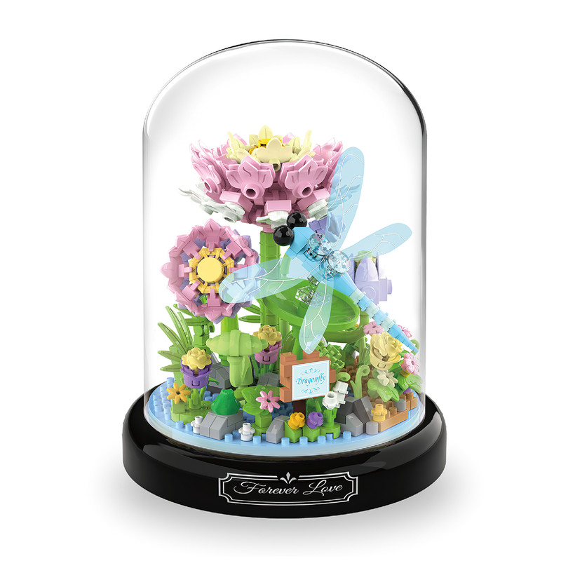 HI-REEKE Insects Flowers Mini Building Block Set Dragonfly Lotu Bonsai ...