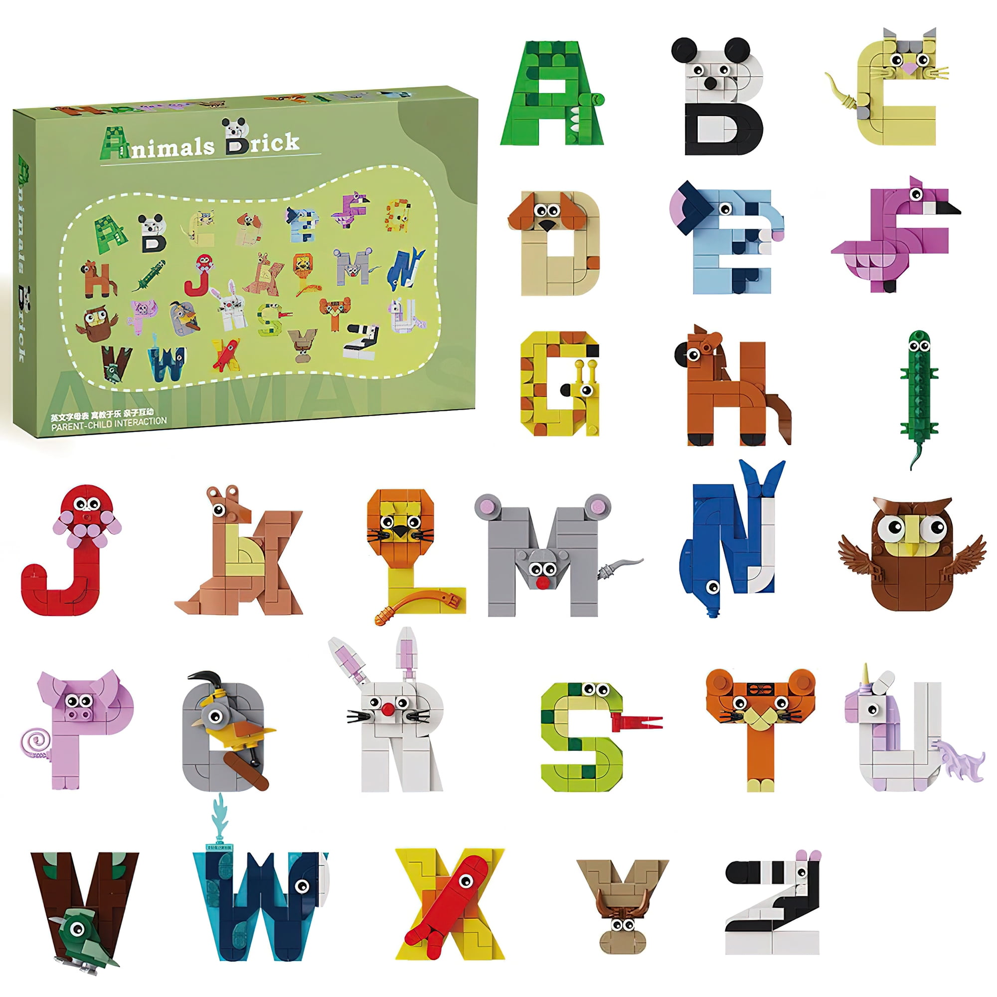 HI-REEKE Letter Building Block Set Animal Letters Building Kit Plastic ...