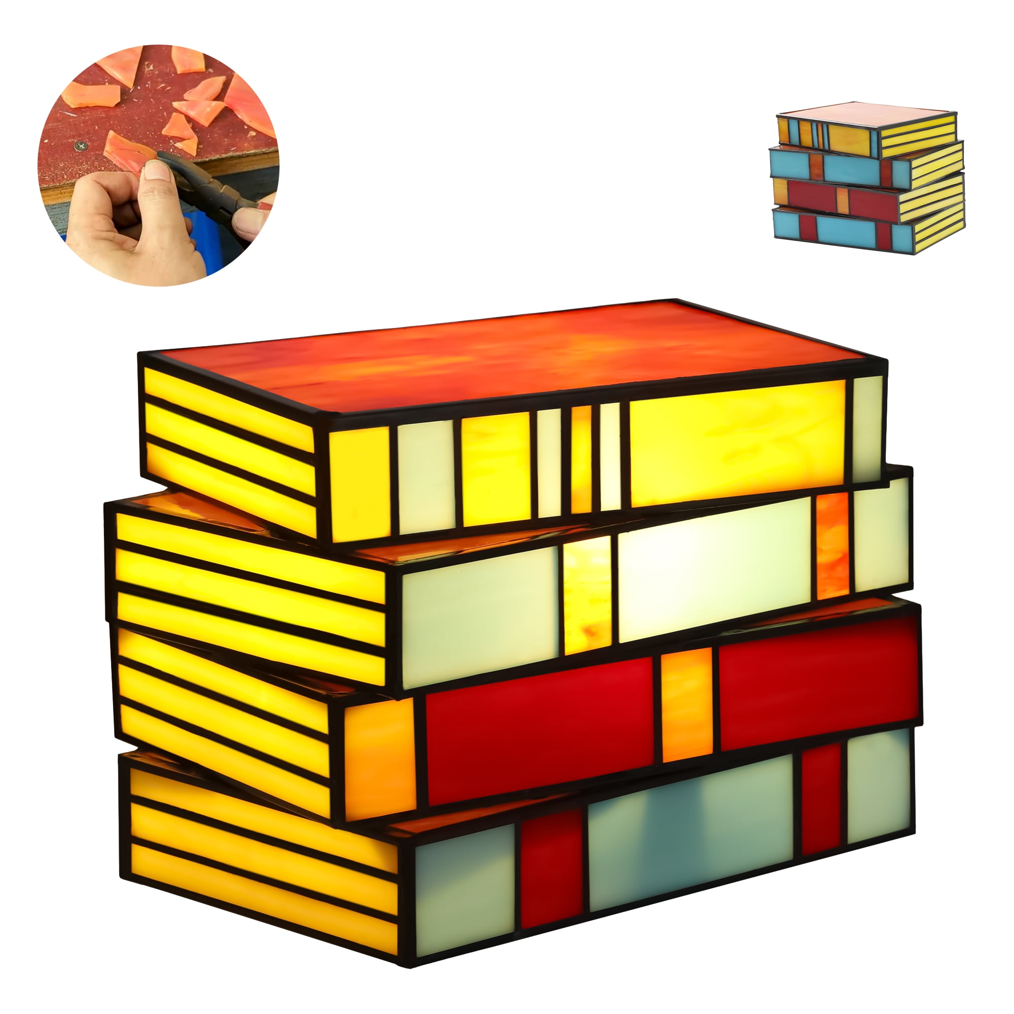HI-REEKE Real Handcrafted Stained Glass Stacked Books Lamp Tiffany ...