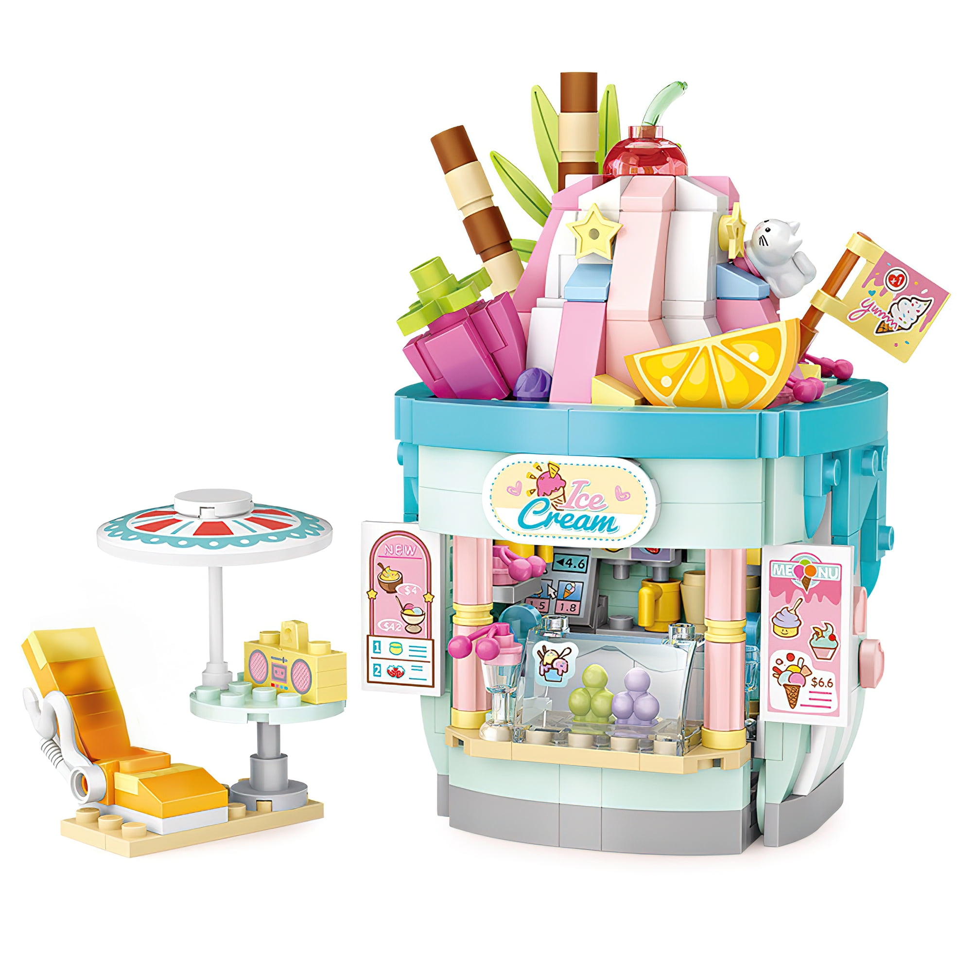 HI-REEKE Street View Mini Building Block Set Ice Cream Shop Building ...