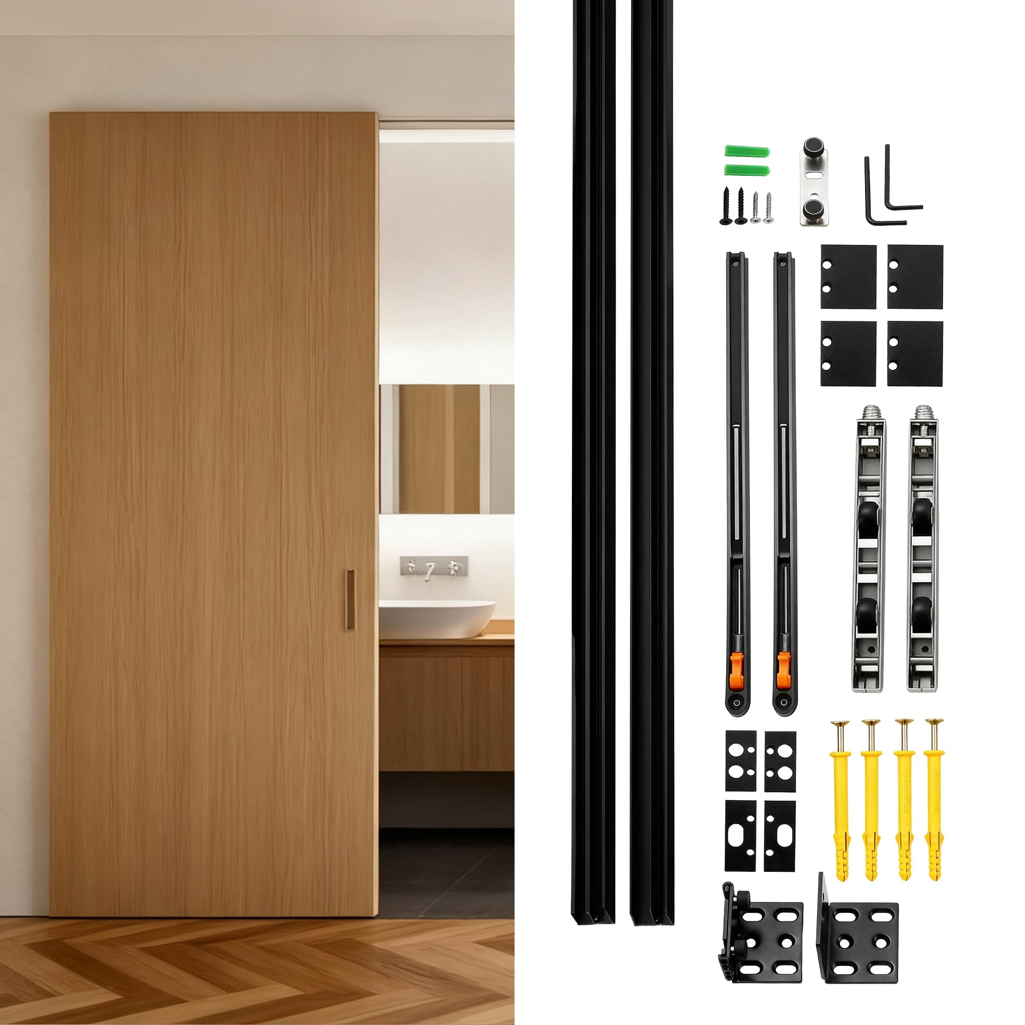 HI-REEKE Trackless Concealed Sliding Ghost Door 47 Inch Hidden ...
