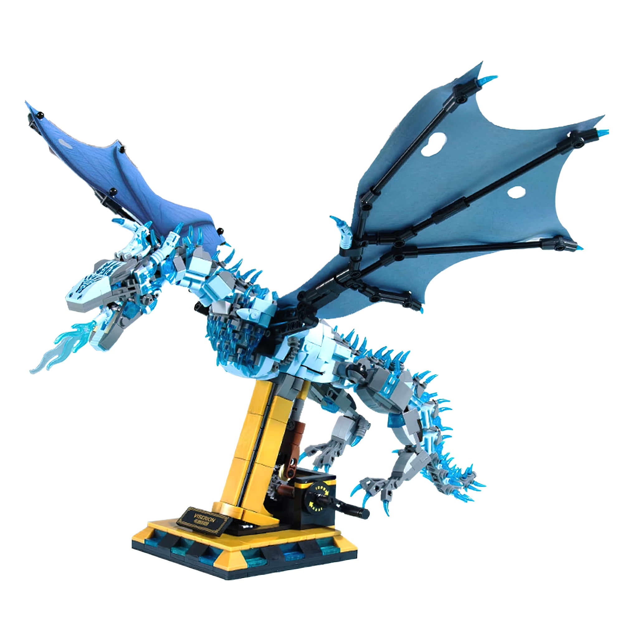 HI-Reeke Viserion Dragon Building Block Set with Display Stand, Blue ...