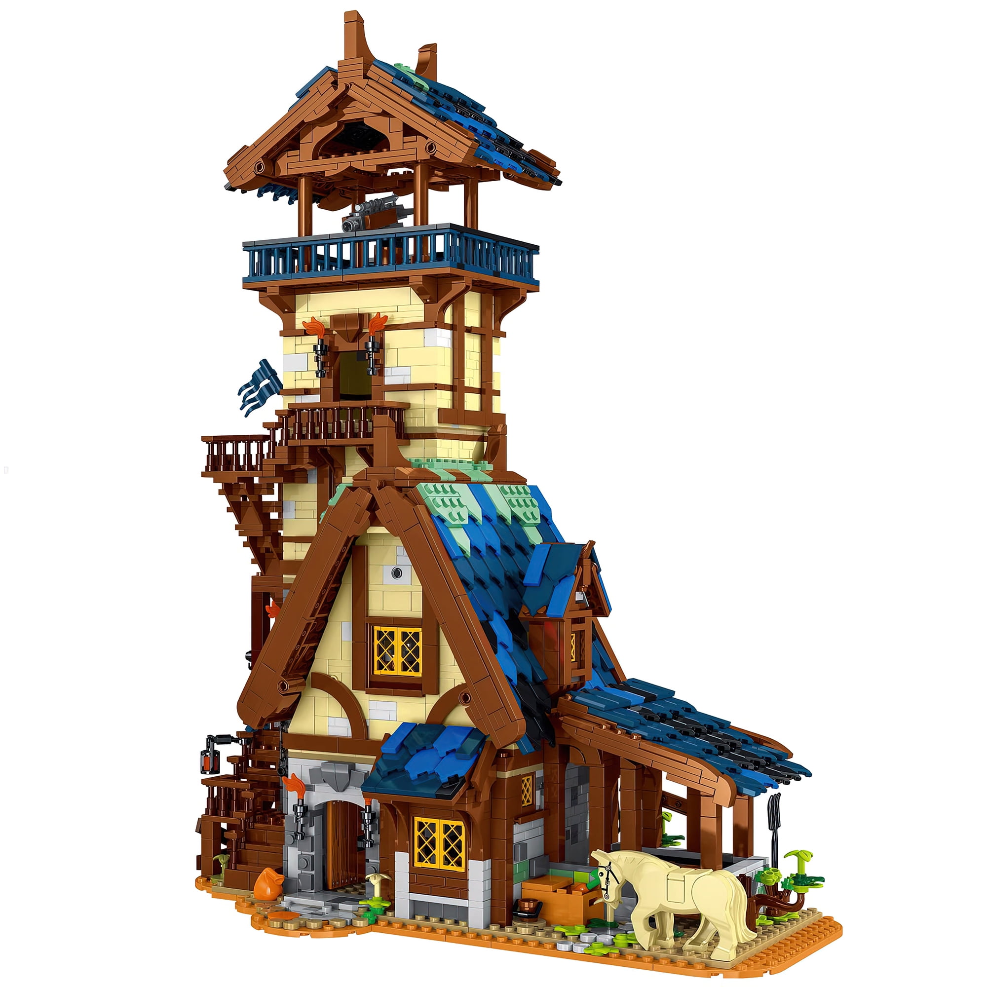 HI-Reeke Medieval Observation Tower Building Block Set, Compatible with ...