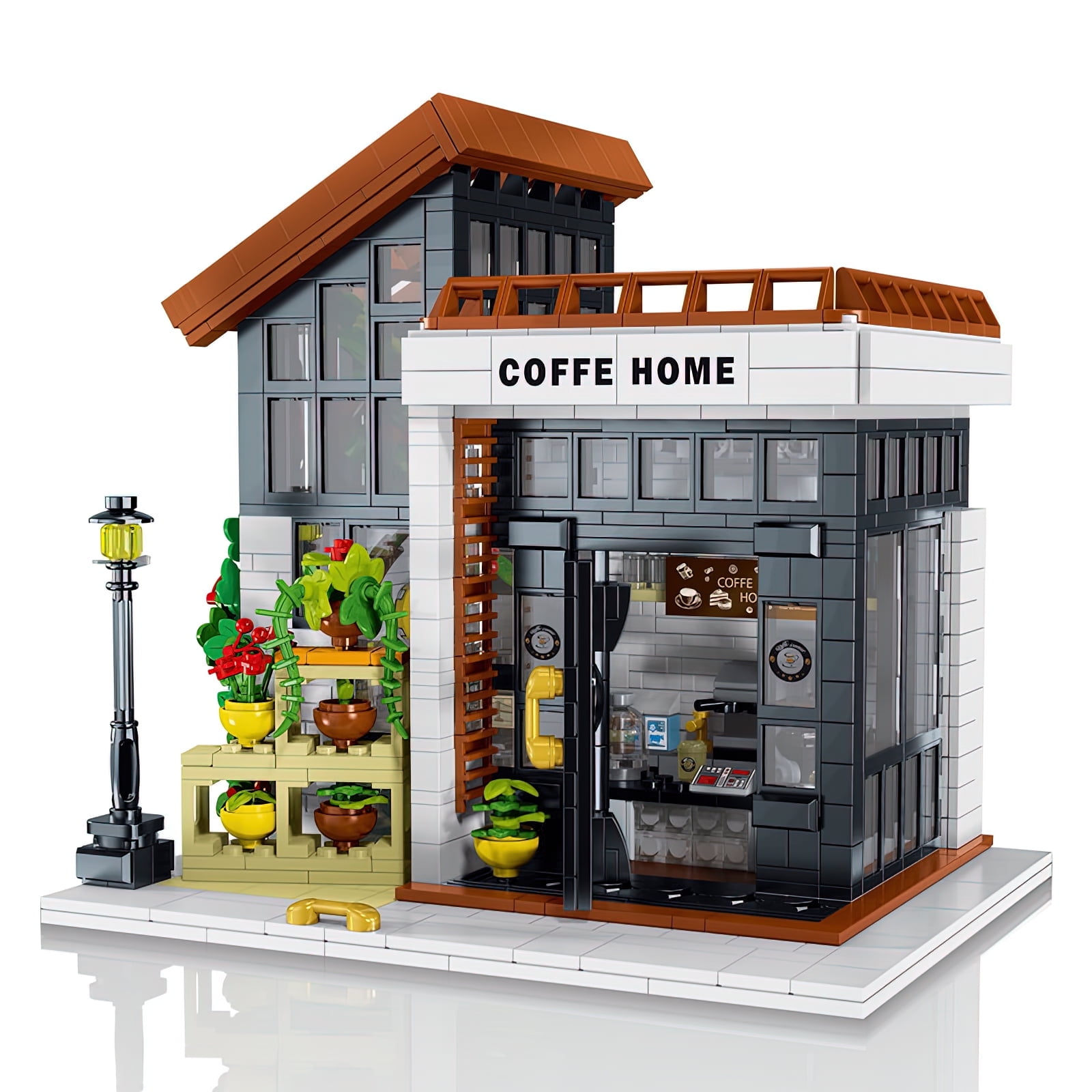 HI-Reeke Architecture Building Block Set Street View Coffee Shop with ...