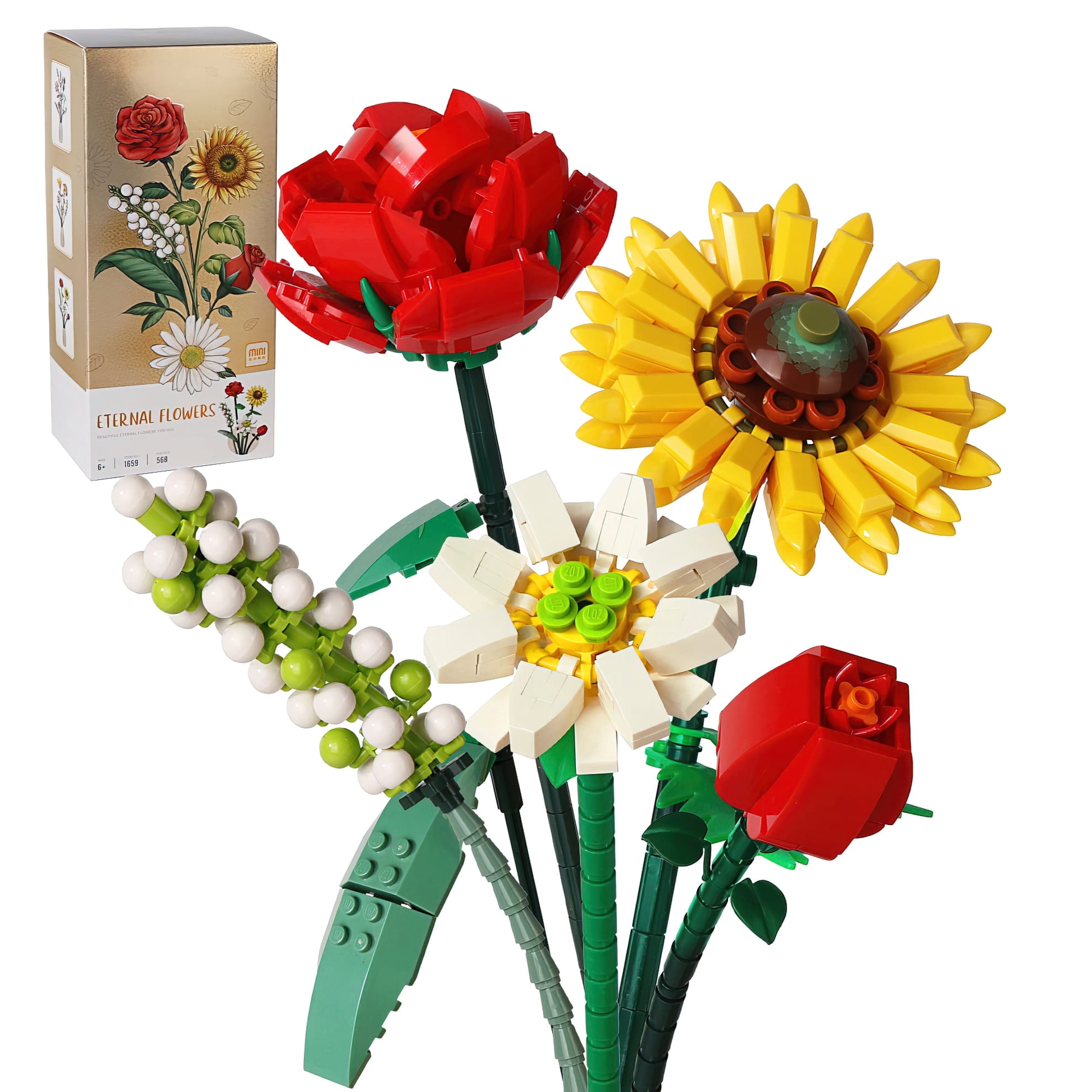 HI-REEKE Flower Mini Building Block Set Eternal Flower Bouquet Bonsai ...