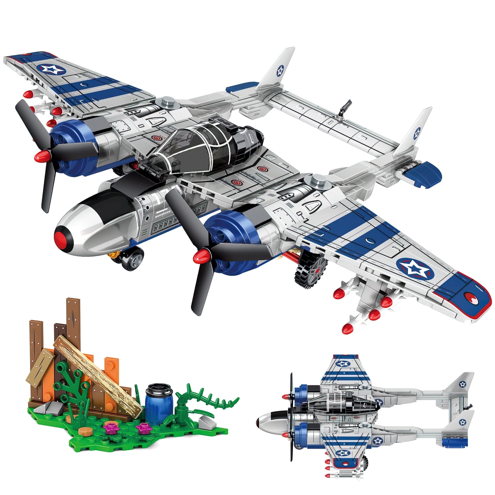 HI-REEKE Airplane Block Set WW2 P-38 Lightning Fighter Building Kit ...