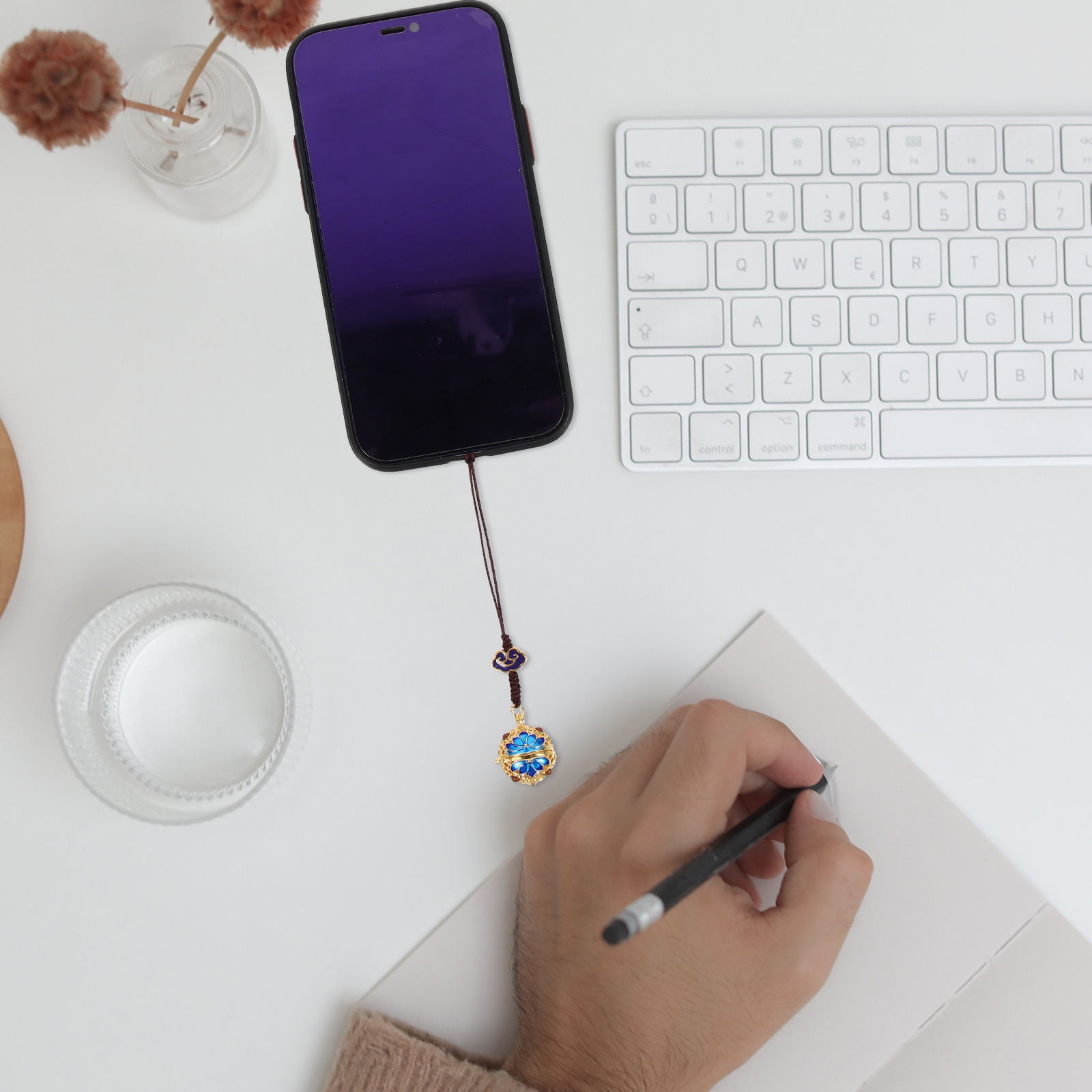 HIAKDOFT 1Set Aesthetic Keyring Sachet Balls Pendant Golden Copper ...