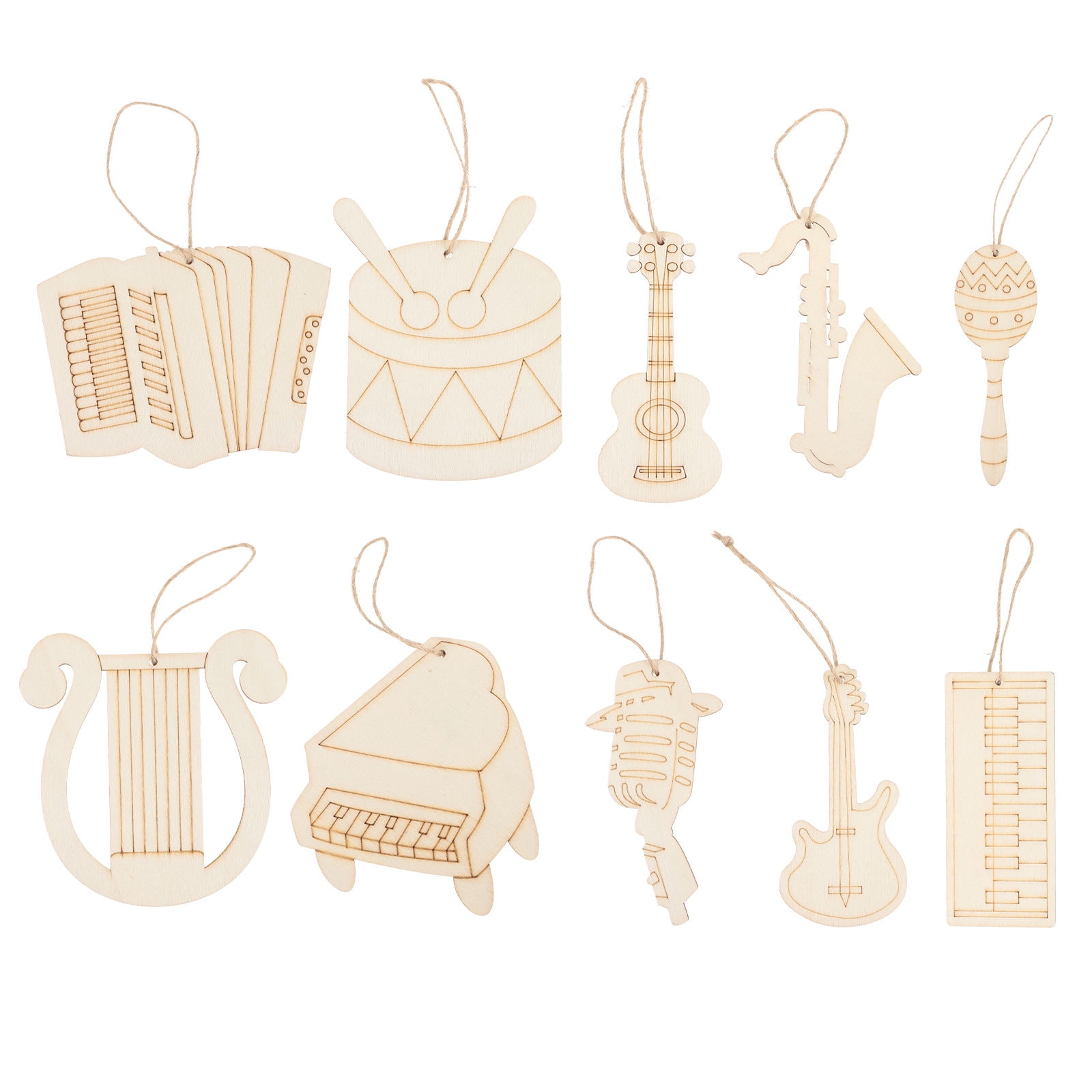 HIAKDOFT 20 Pieces Unfinished Wood Cutouts Set Musical Instrument ...